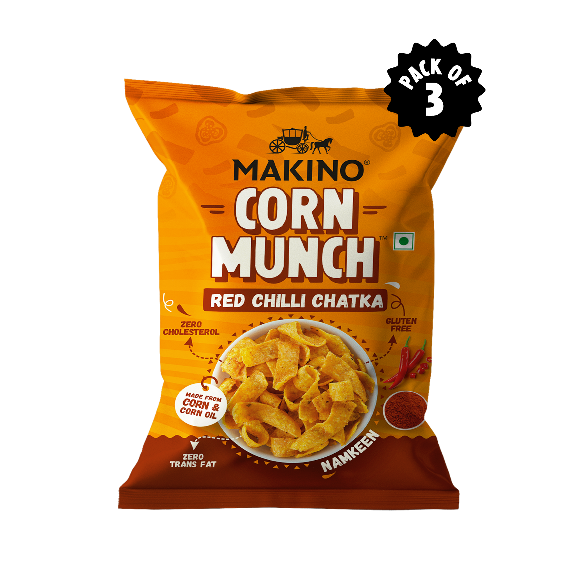 Makino Corn Munch (Red Chilli Chatka)(Each 150 gm)(Pack of 7) – Makino ...